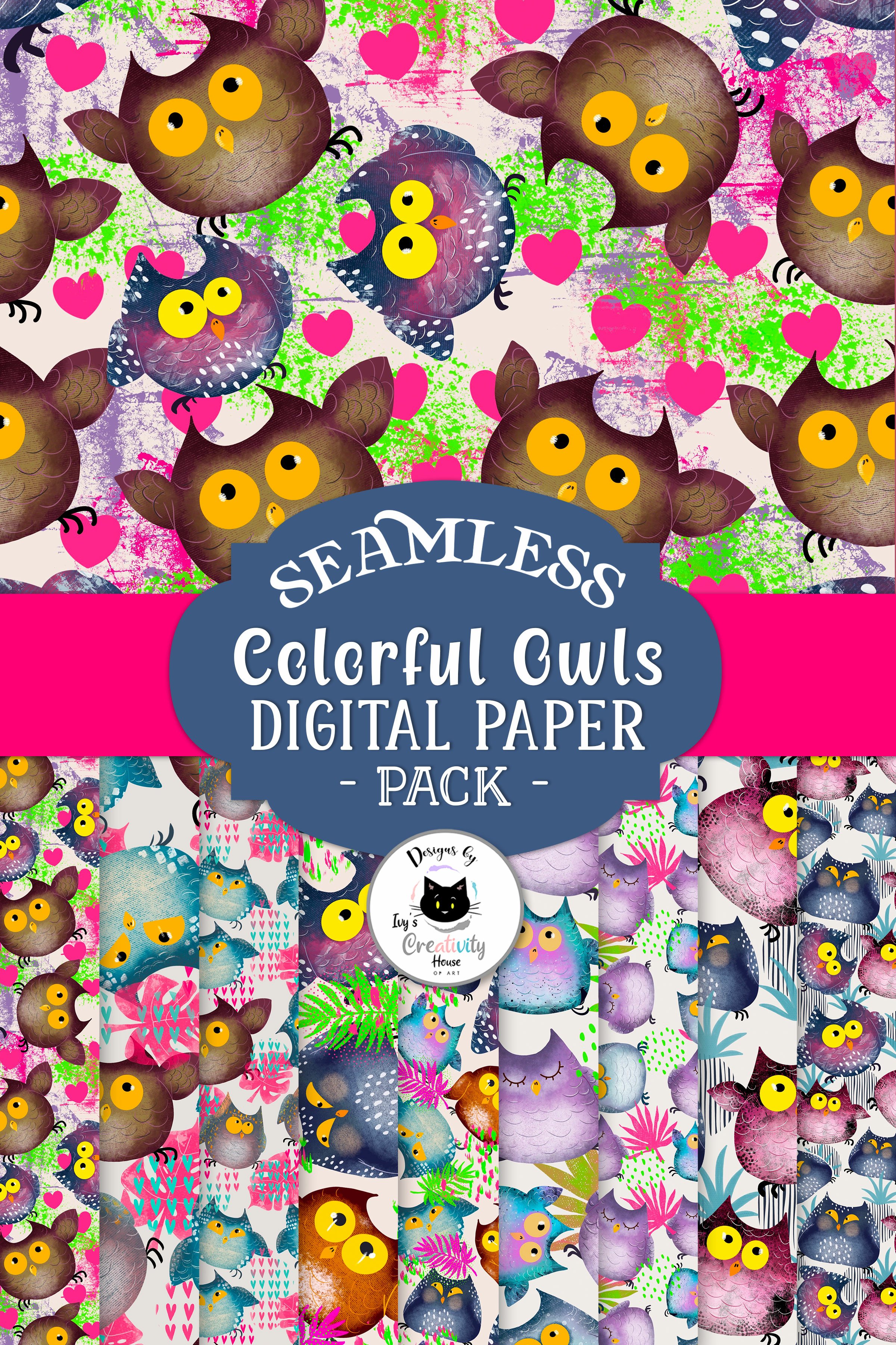 Seamless Owl Digital Paper Pack | Cute Bird Pattern Designs