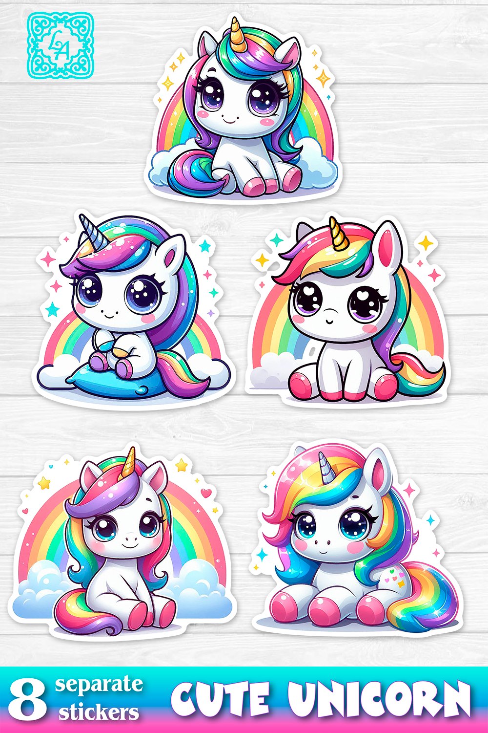 Cute Unicorn. Stickers design PNG