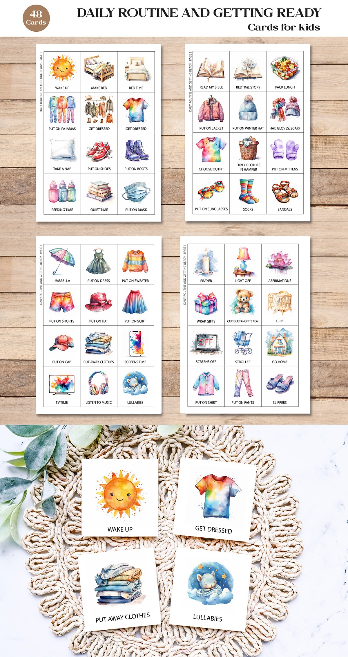 Daily Visual Routine Cards, Toddler Daily Rhythm Schedule