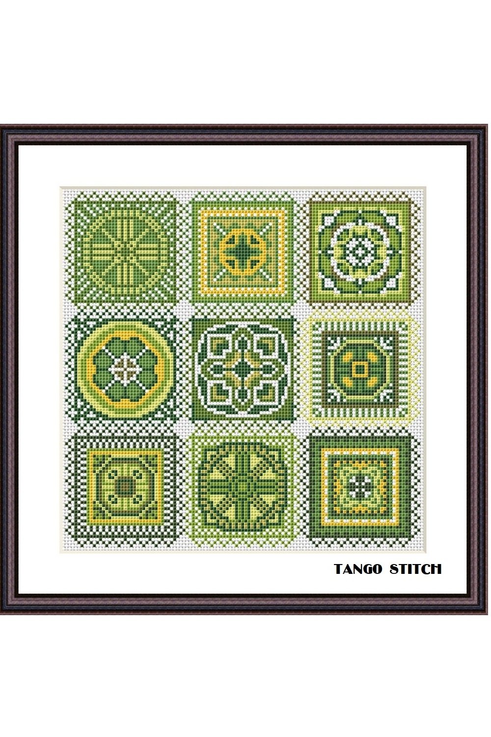 Granny squares cross stitch crochet ornaments embroidery