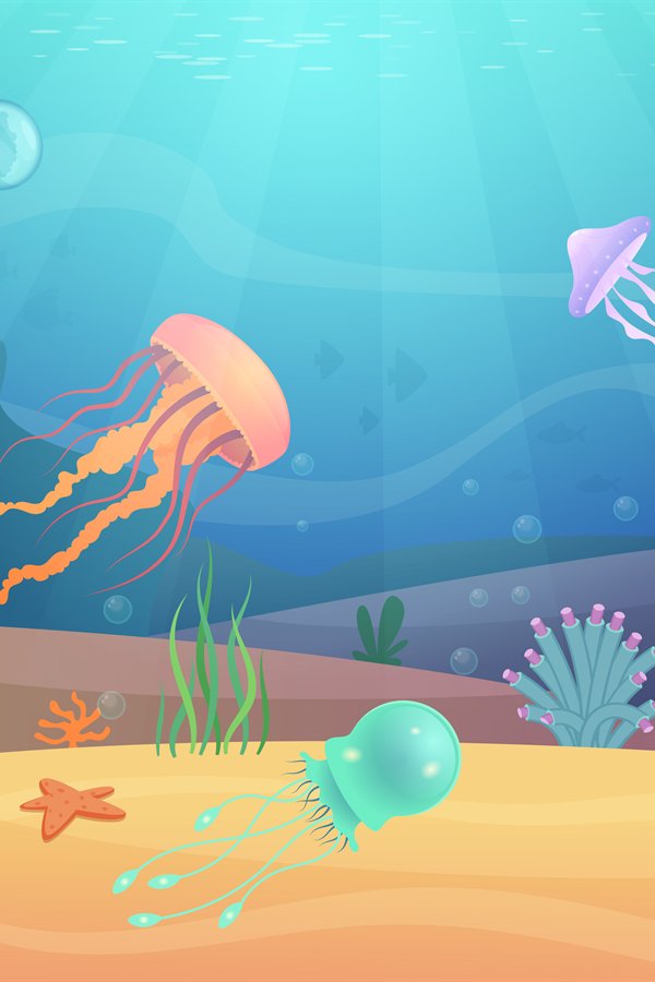 Underwater life. Ocean landscape with fishes and beautiful j