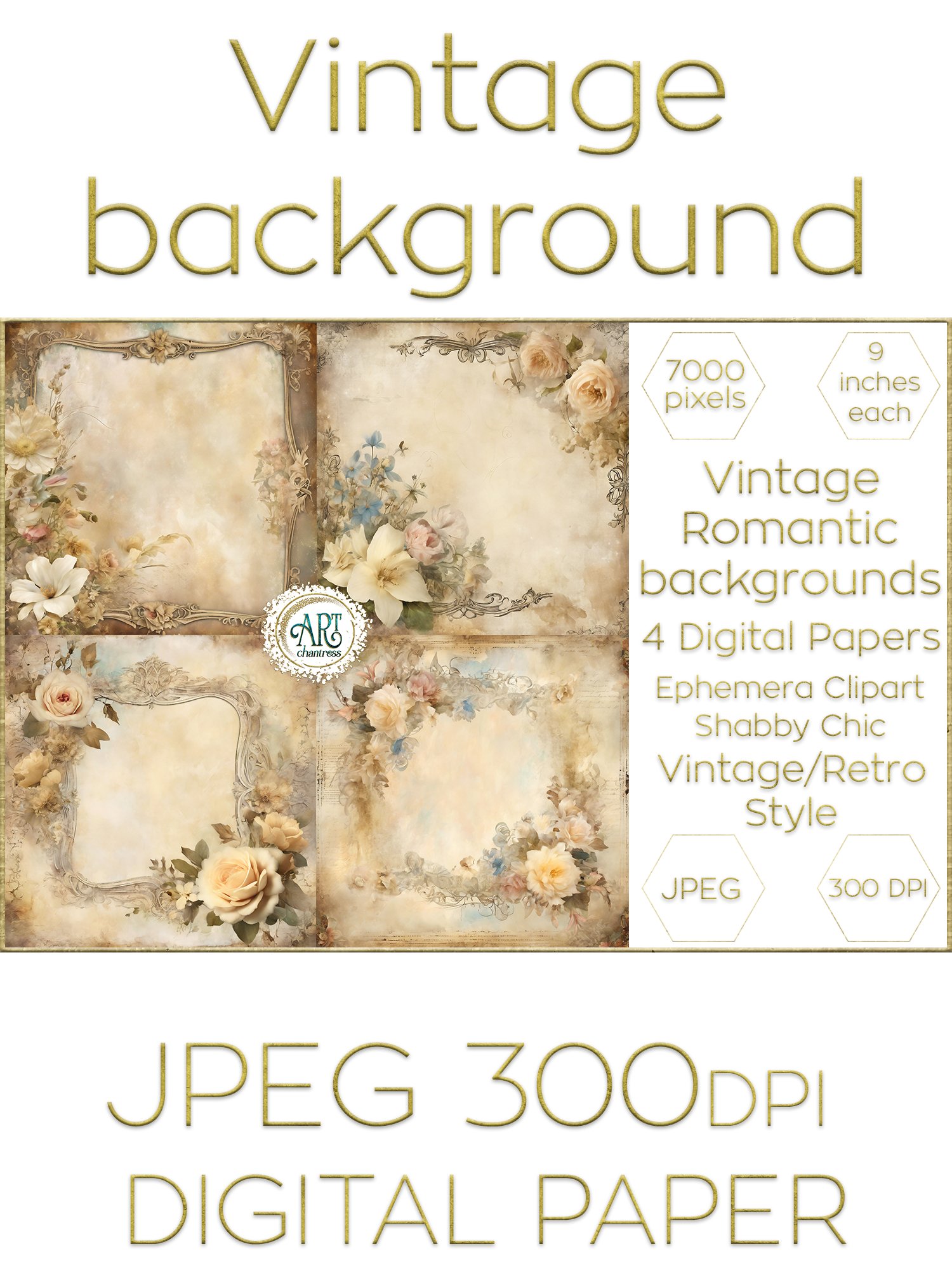 Watercolor Vintage Digital Paper Shabby Chic (3036049)