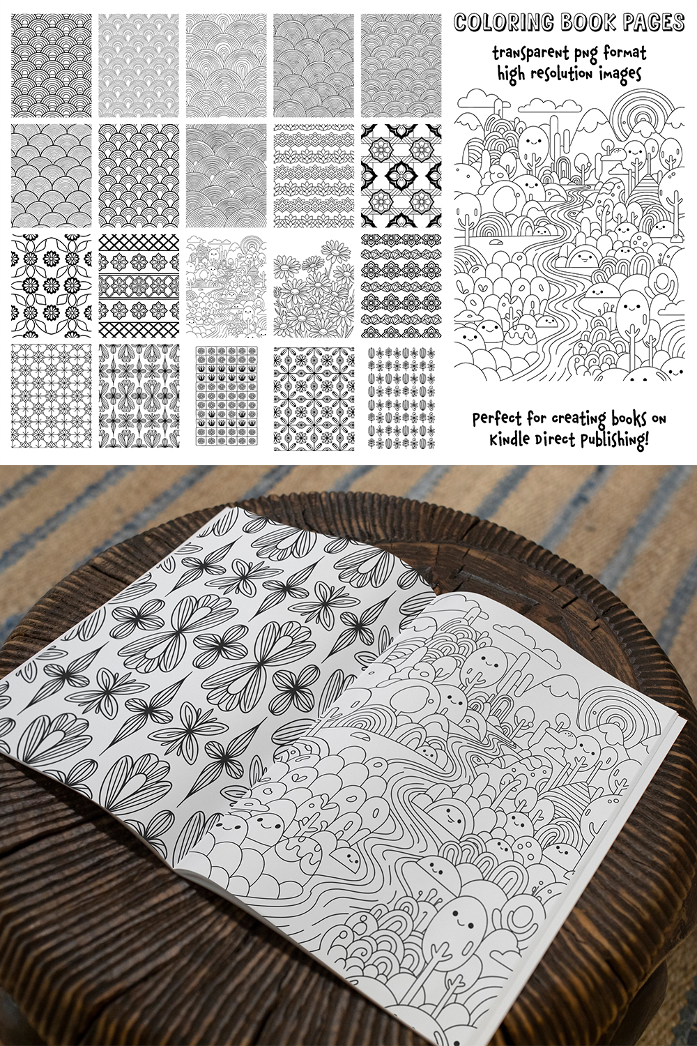 Coloring Book Pages - KDP interiors and covers - PNG