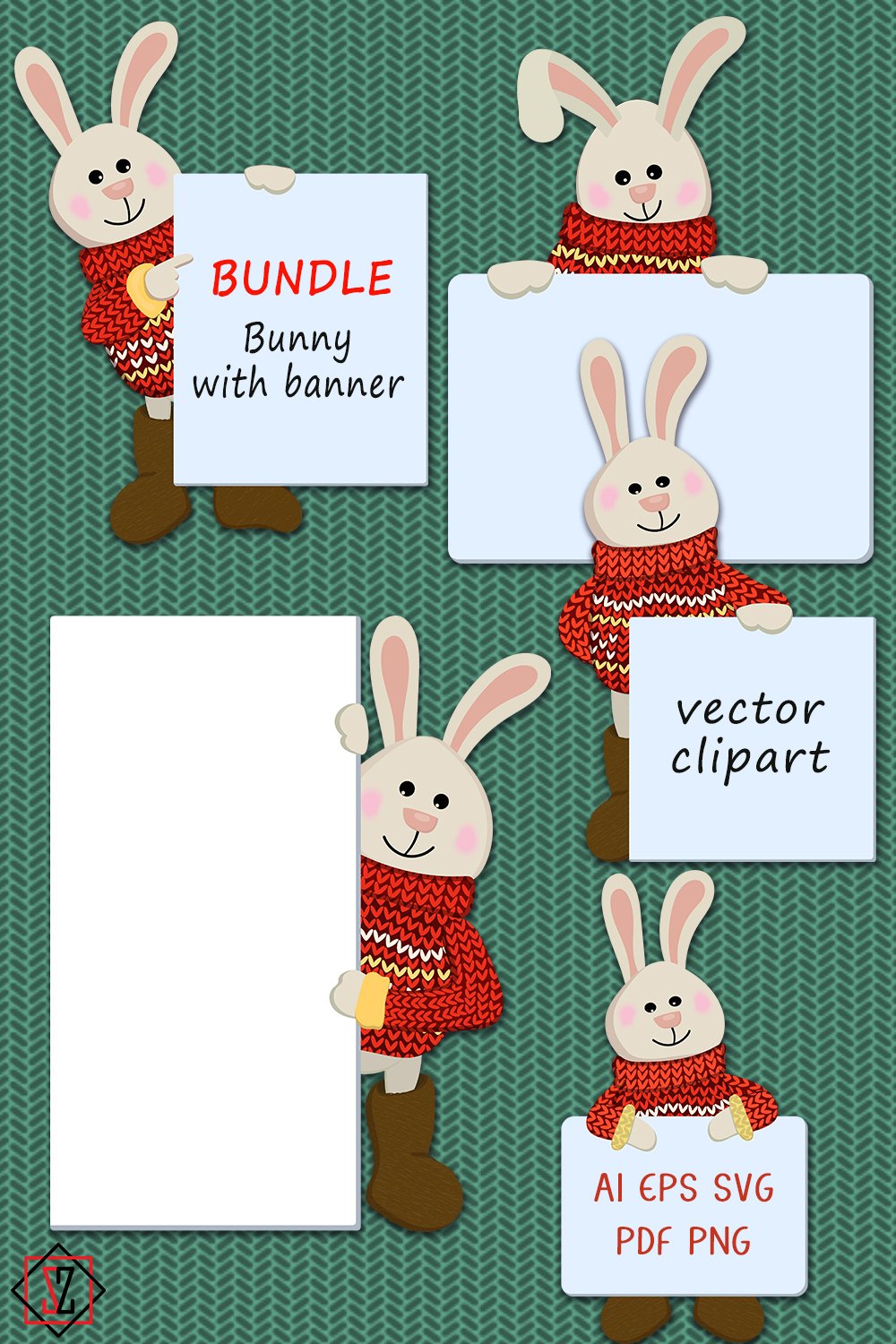 Bunny with banner. Bundle. Clipart