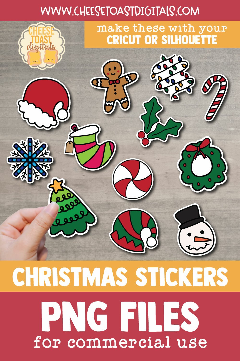 Christmas Sticker Bundle | 12 Winter Printable PNG Stickers