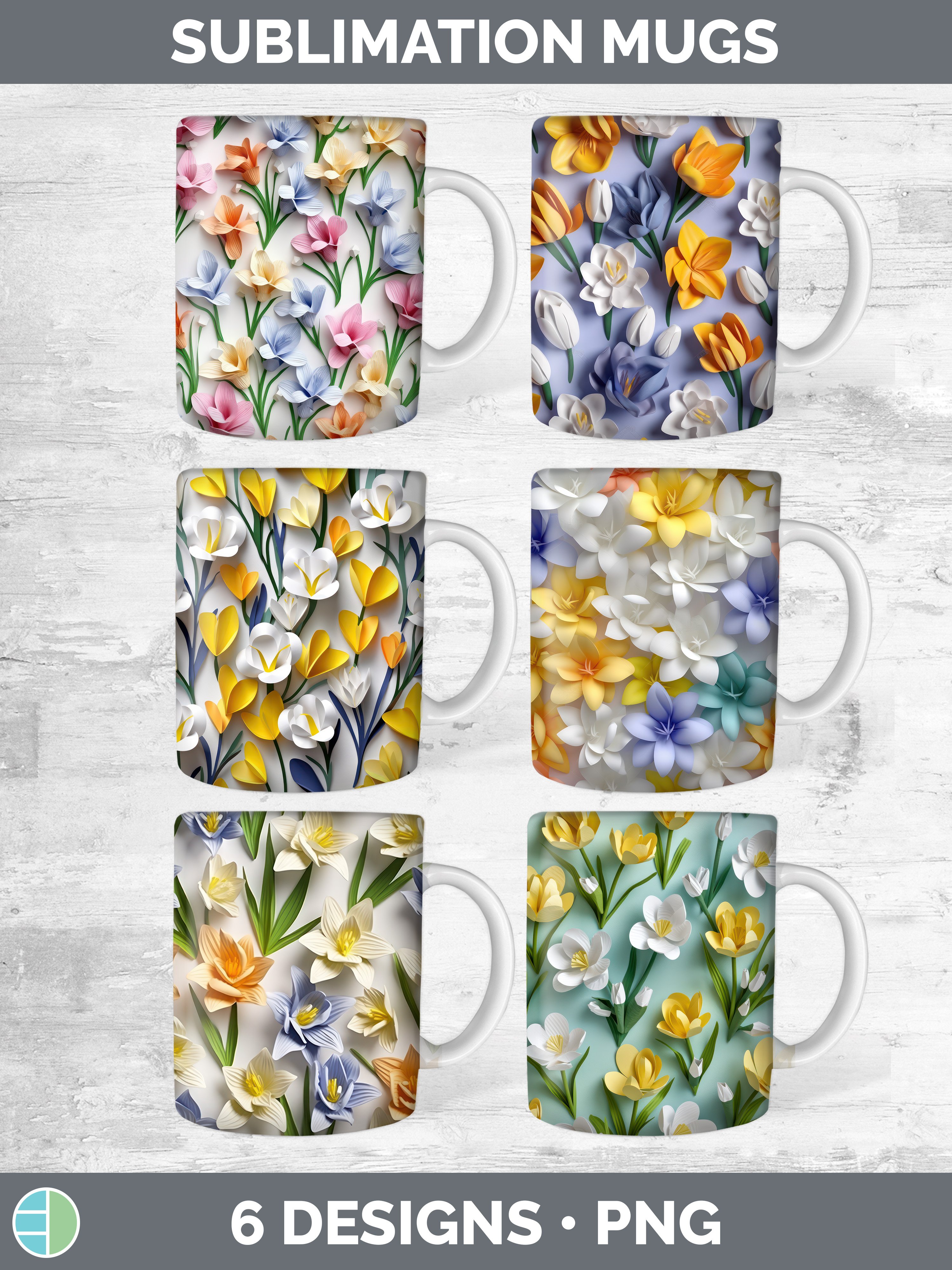 3D Paper Freesia Flowers Mug Wrap | Sublimation Coffee Cup D