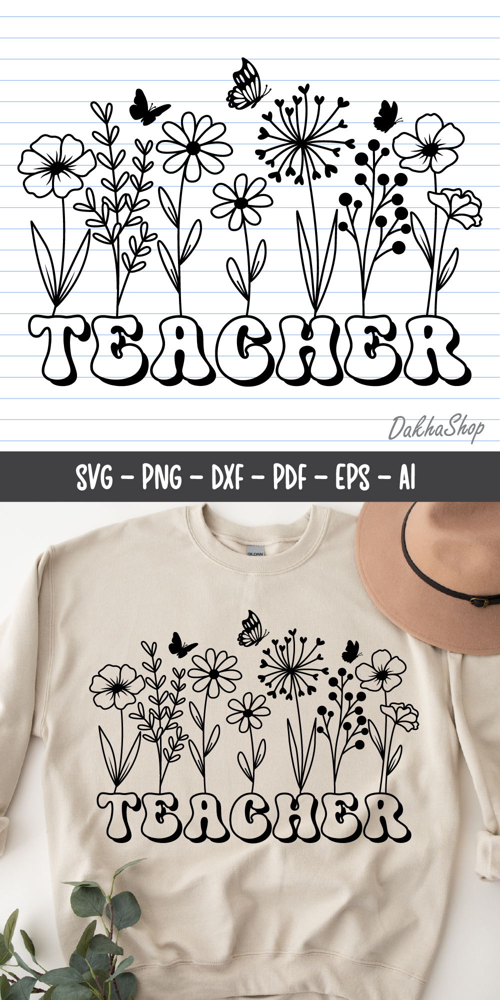 Teacher Svg, Teacher Flower Svg, Teacher shirt Svg, Png.