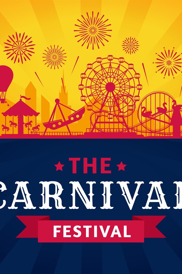 Amusement park poster. Roller coaster, ferris wheel and carn