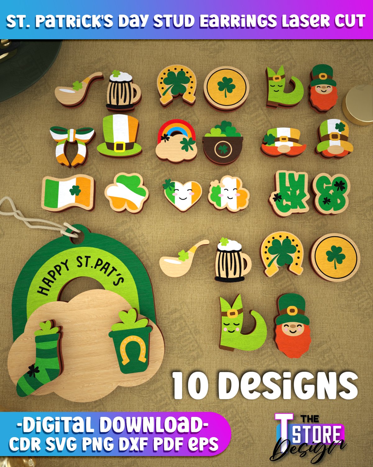 St. Patrick's Day Stud Earrings Laser Cut (5222667)