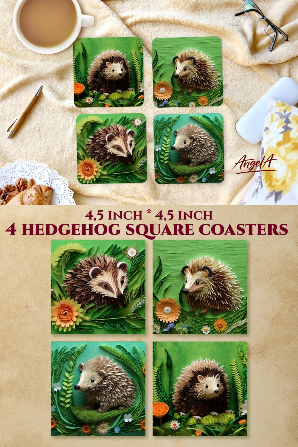 3d hedgehog sublimation PNG/ Sublimation for square coasters
