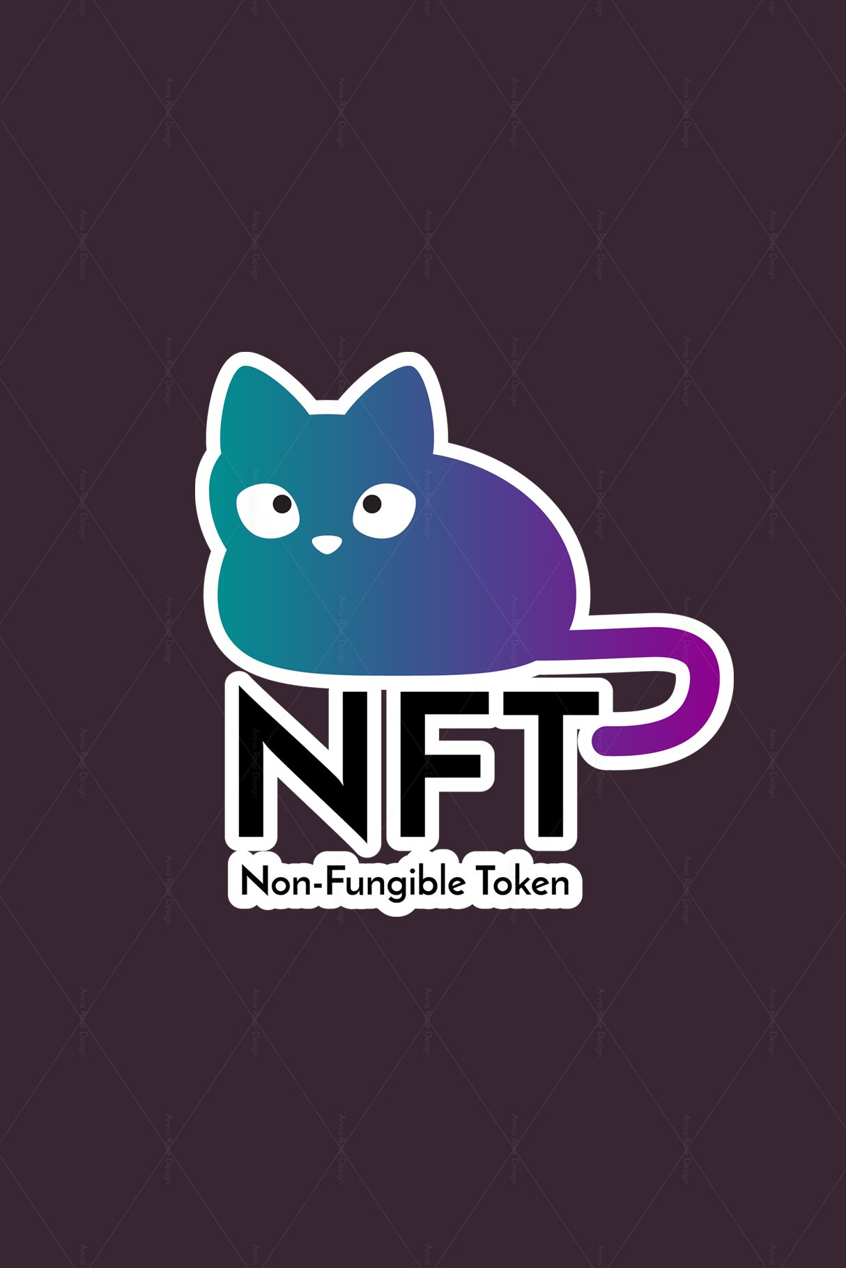 Cute neon cat and text NFT non fungible token
