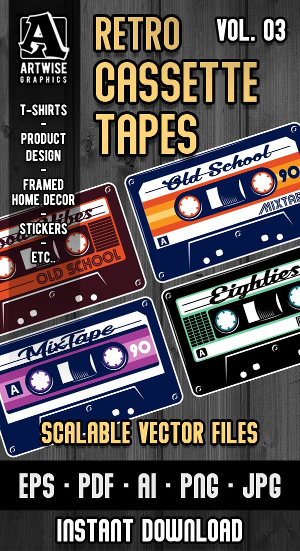 Retro Cassette Tape Vintage Audio Mixtape Vector Graphics