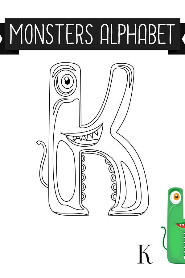 Coloring page monsters alphabet letter K