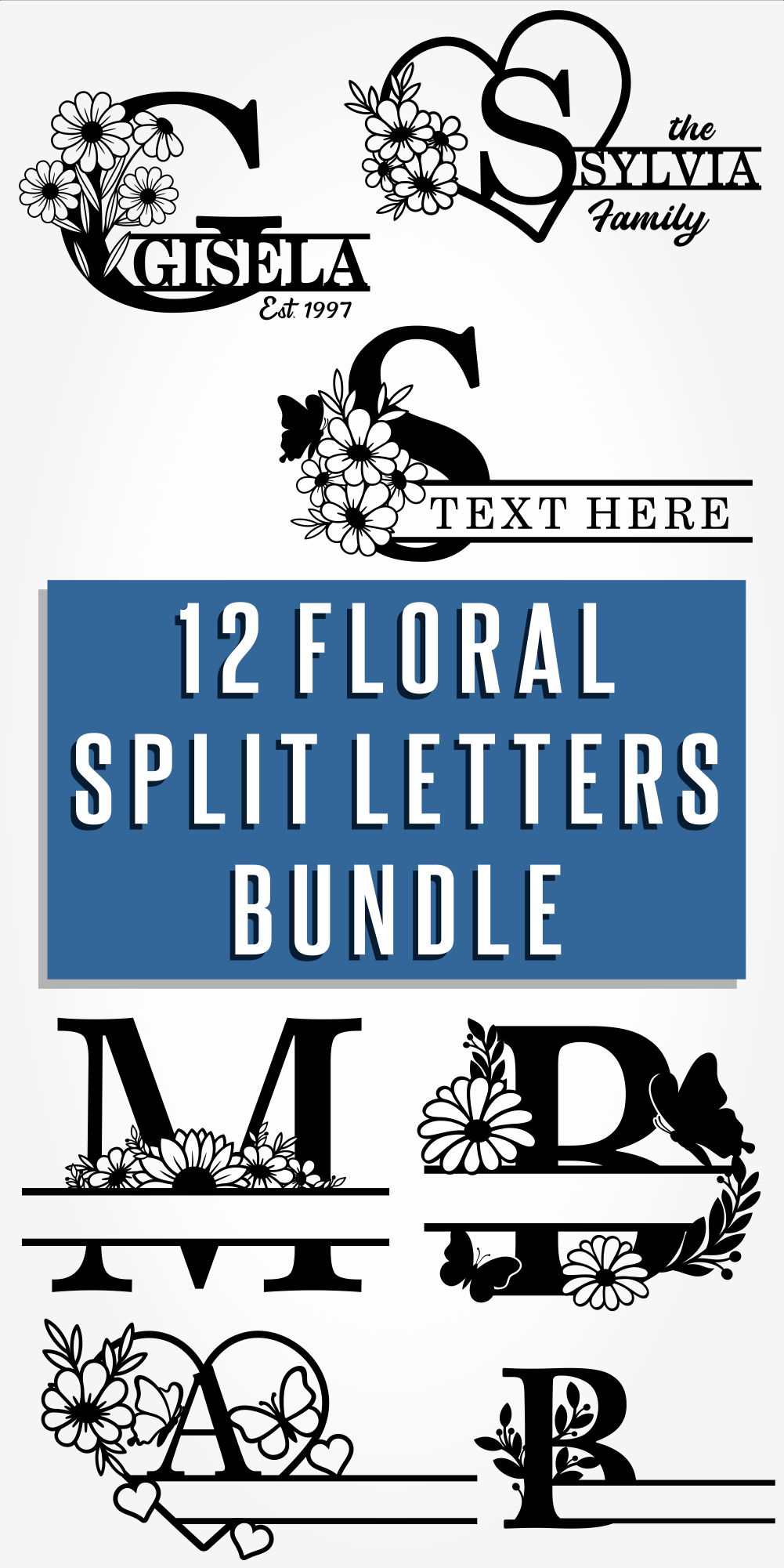 Daisy Flower Monogram Split Letters SVG Laser Cut File