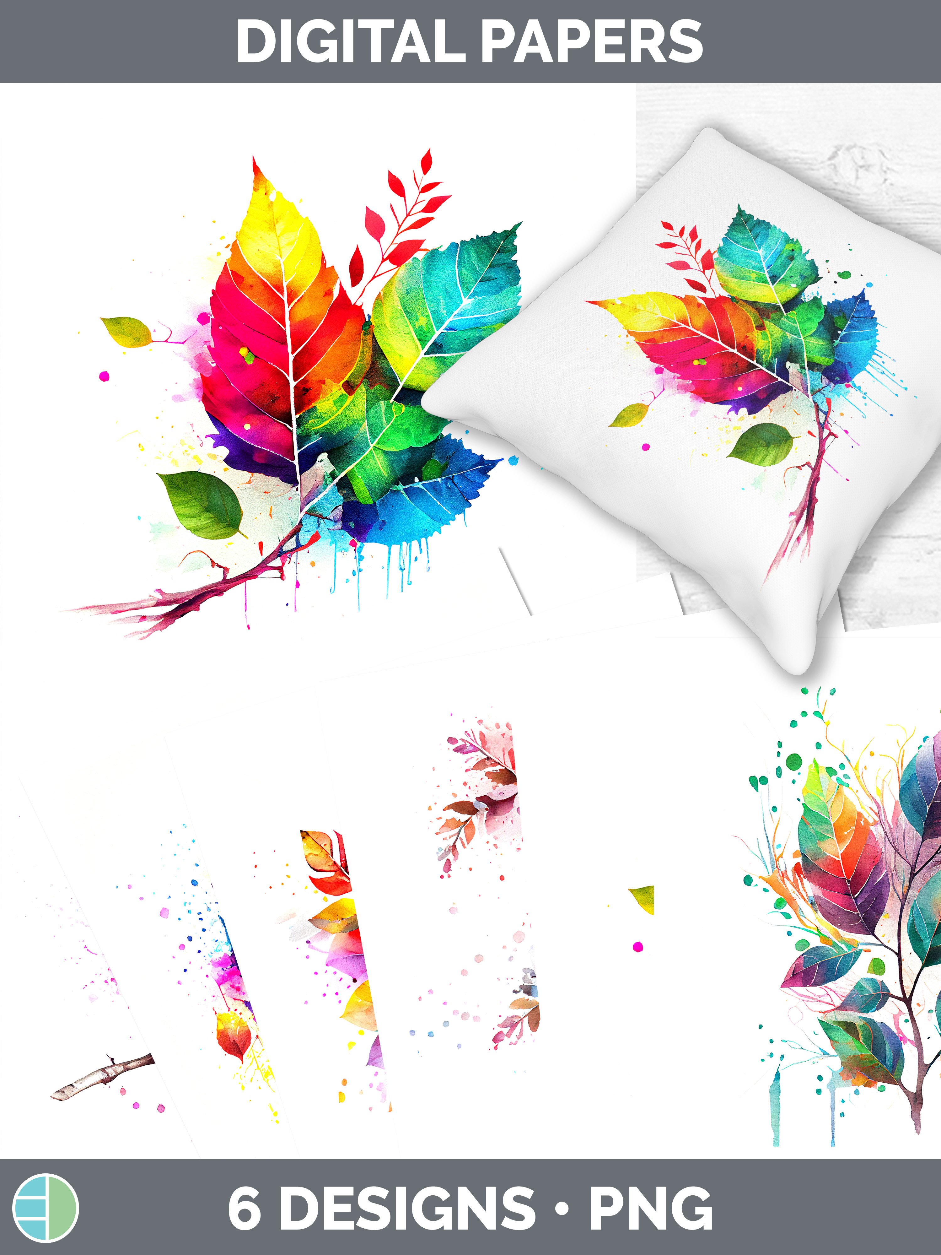 Rainbow Birch Leaves Paper Backgrounds | Digital Scrapbook P