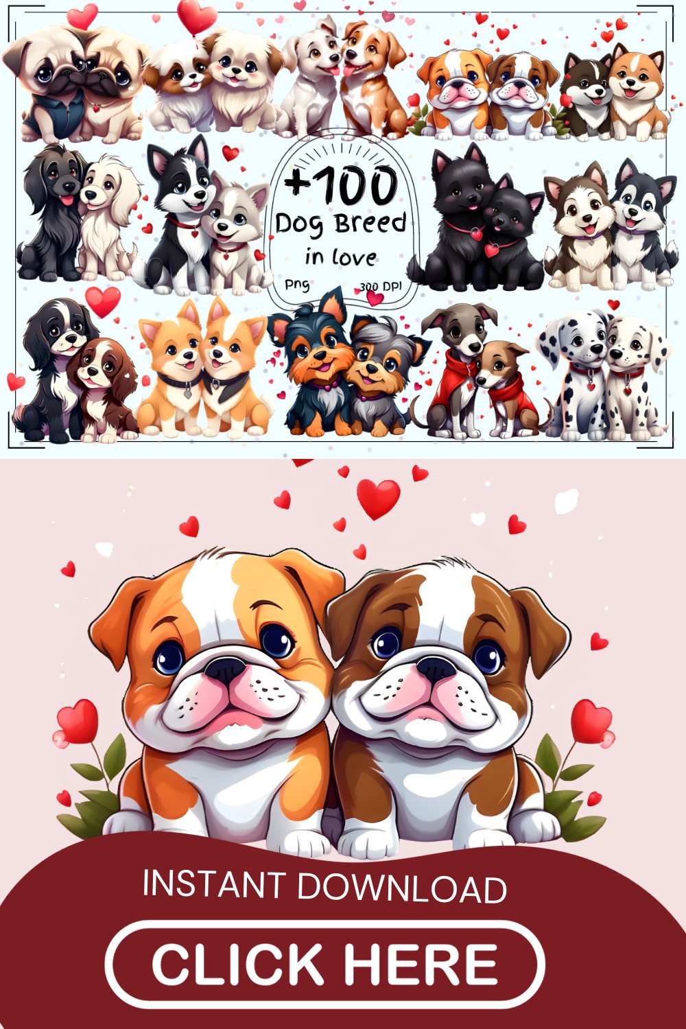 100 Cute Dog Breed in Love Clipart - Adorable Puppy Graphics