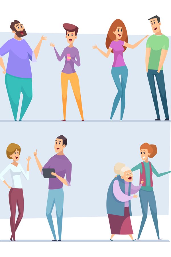 Dialogue people. Expression characters pointing top speech p