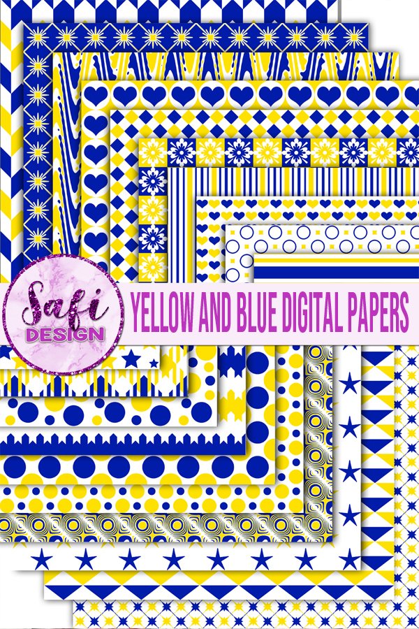 Digital Papers Backgrounds - Yellow and Royal Blue Patterns