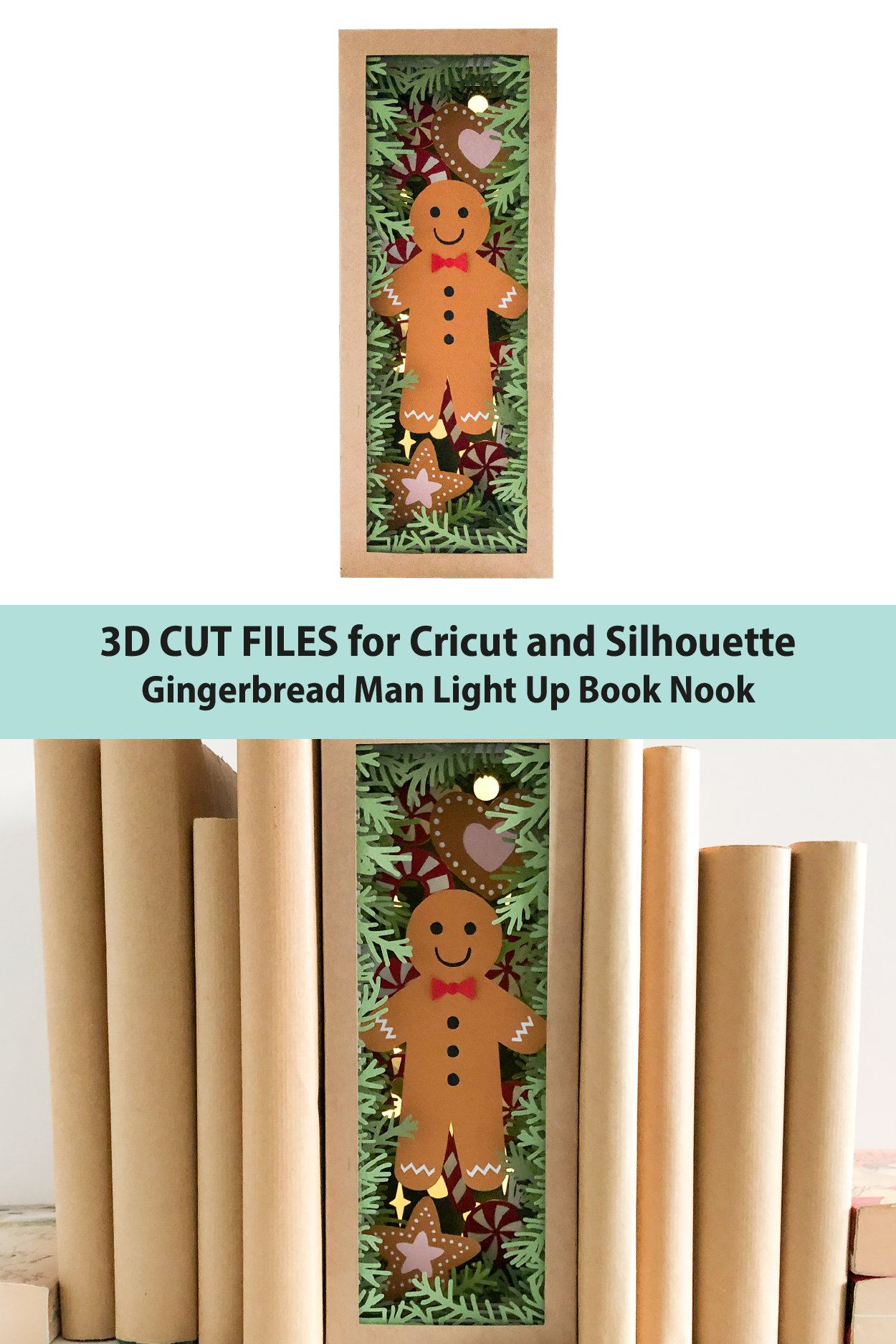 Gingerbread Man 3D Shadow Box SVG Layered Colour Book Nook