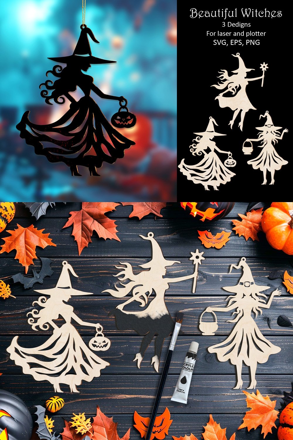 Beautiful Witches Halloween Ornaments for Plotter and Laser
