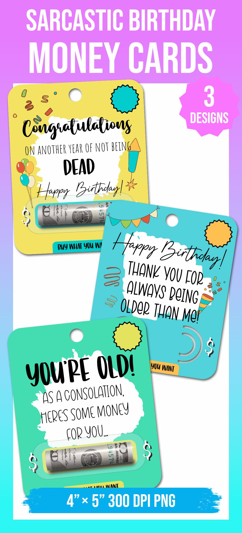 Funny Birthday Money Card | 3 Sarcastic Money Cards PNG