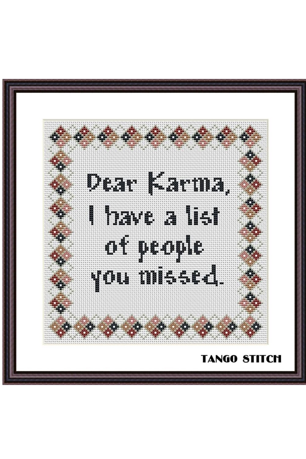 The list of people funny Karma cross stitch pattern