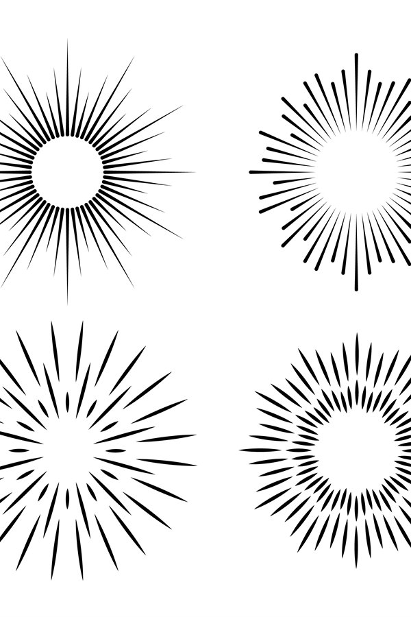Simple ray set. Hand drawn geometry gold burst sun star rays