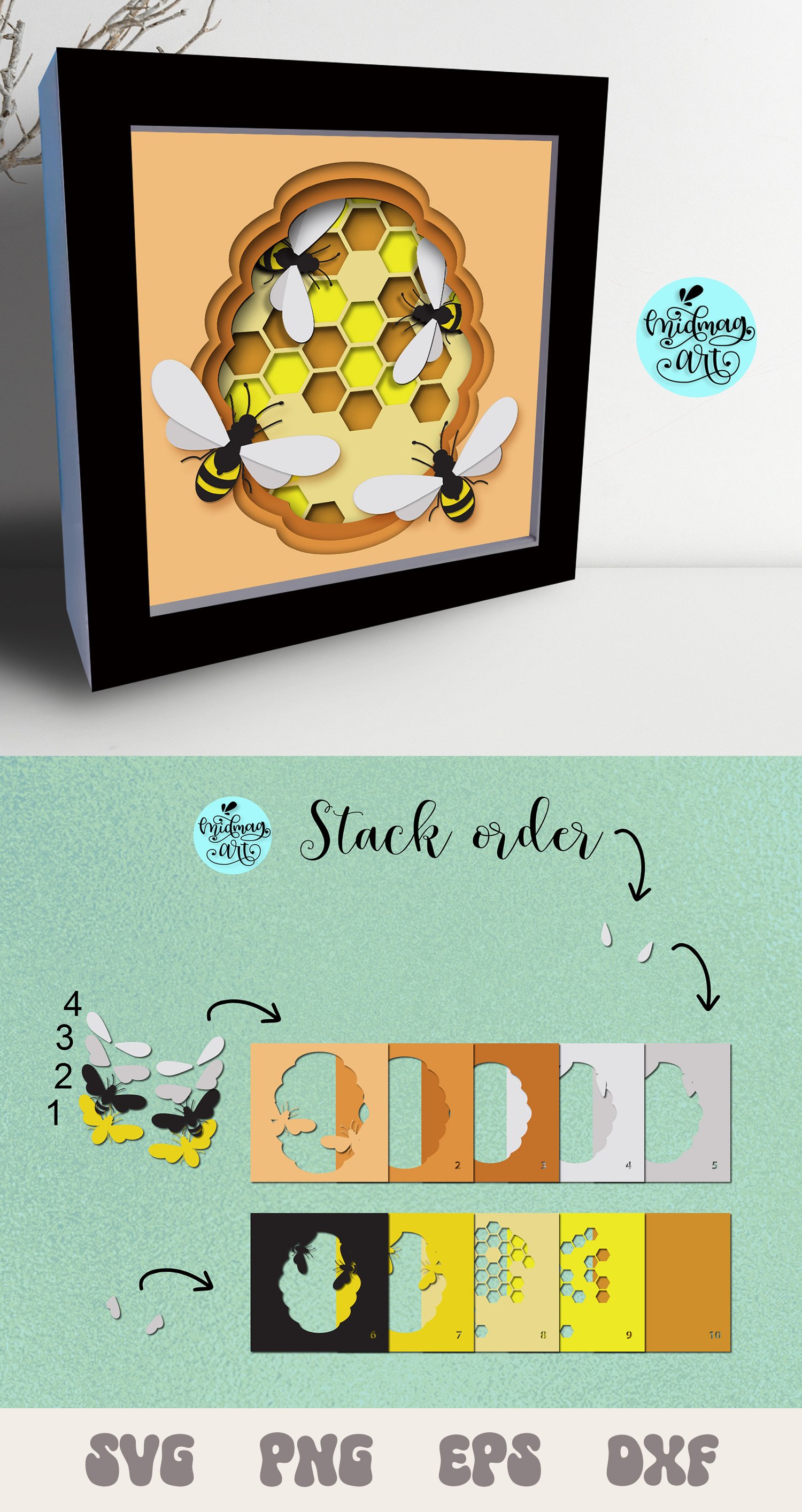 Bee hive shadow box svg, bee shadow box svg, bee (2341222)