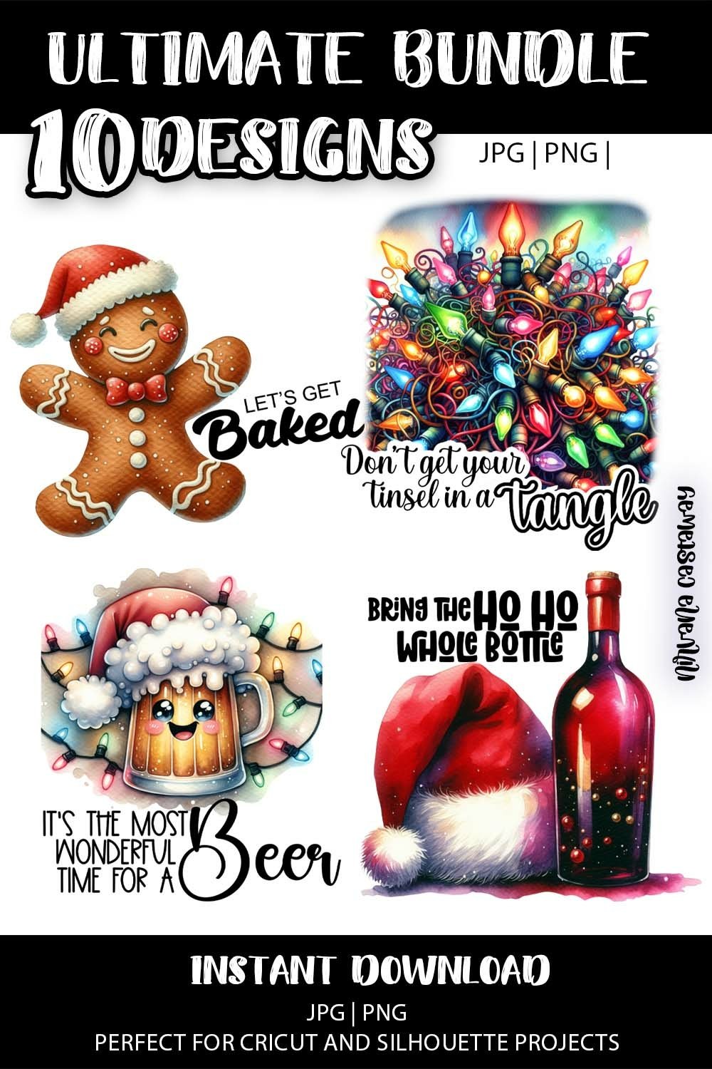10 Funny Watercolor Christmas Quotes JPG | PNG Sublimation