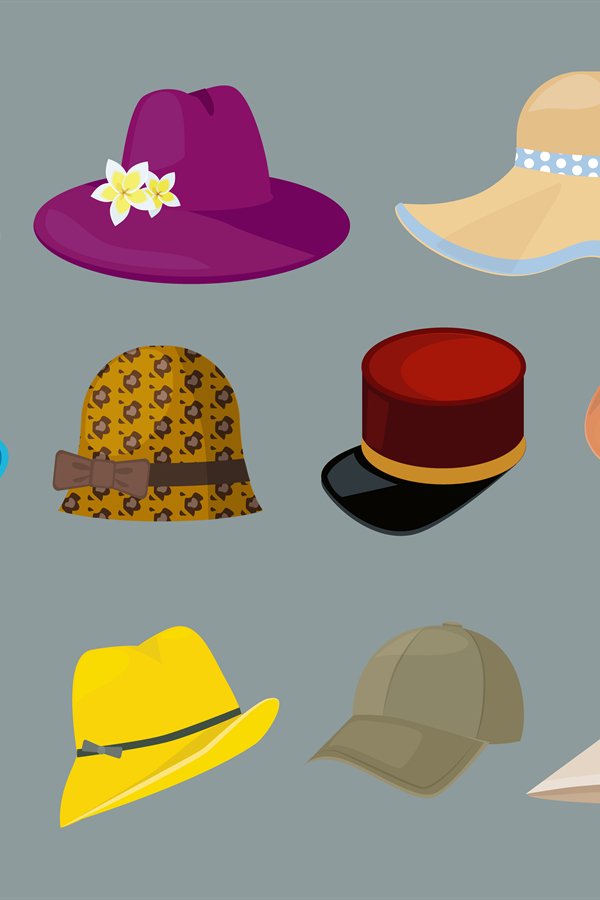 Hats. Fashion clothes for stylish man and woman wardrobe vec