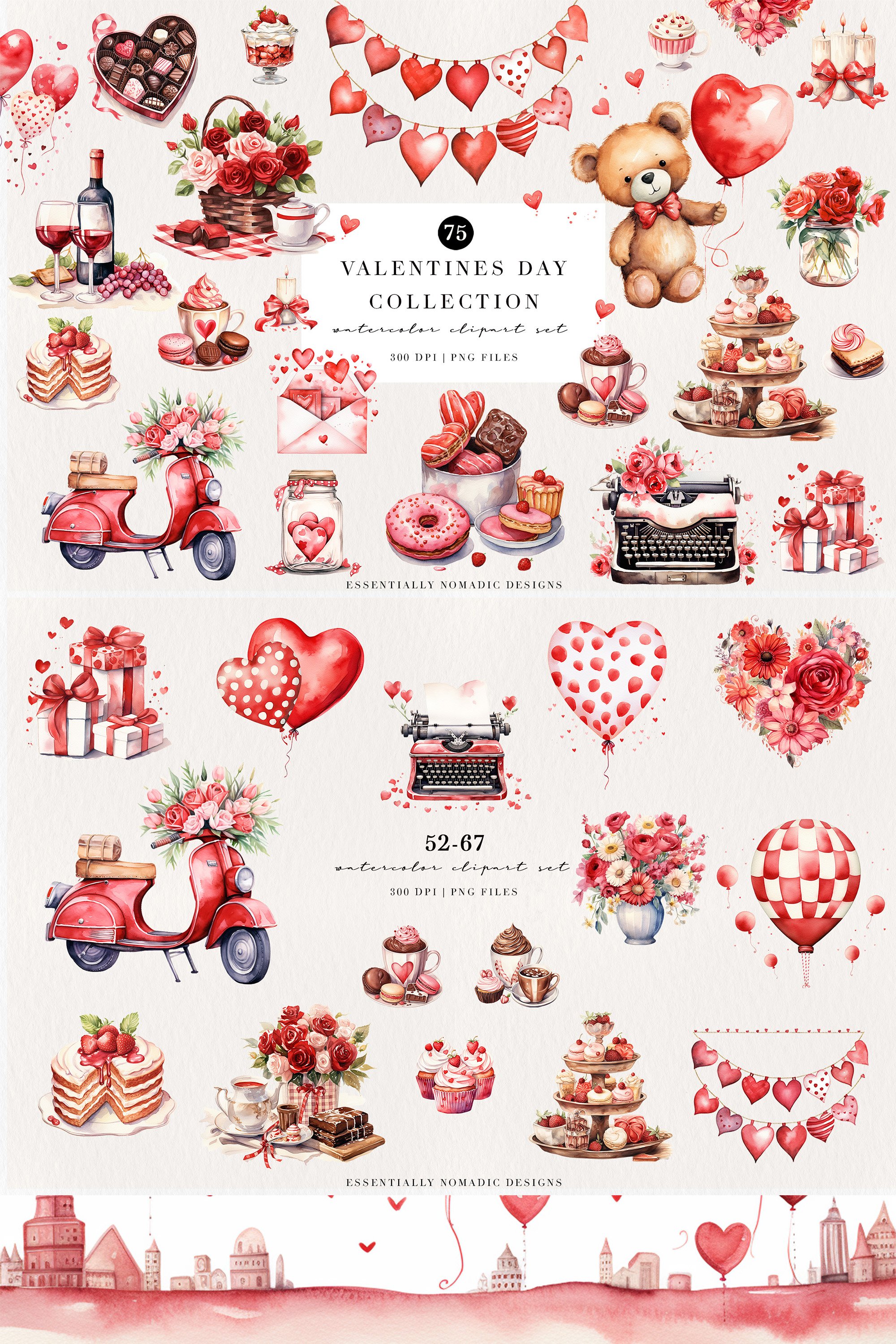 Watercolor Valentines Day Clipart Set