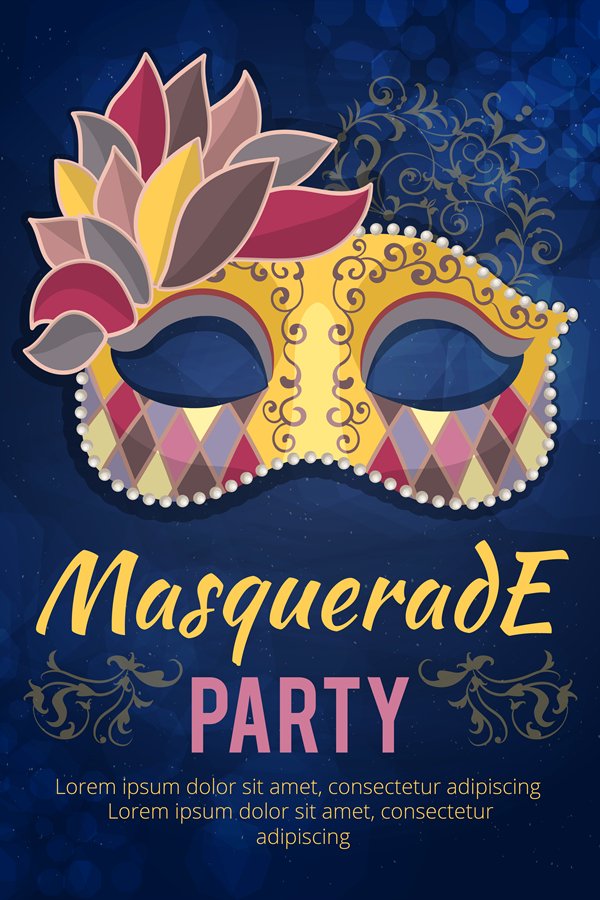 Beauty poster illustration of mask with feather. Design temp