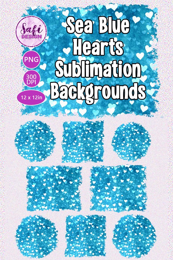Sea Blue Hearts Sublimation Backgrounds