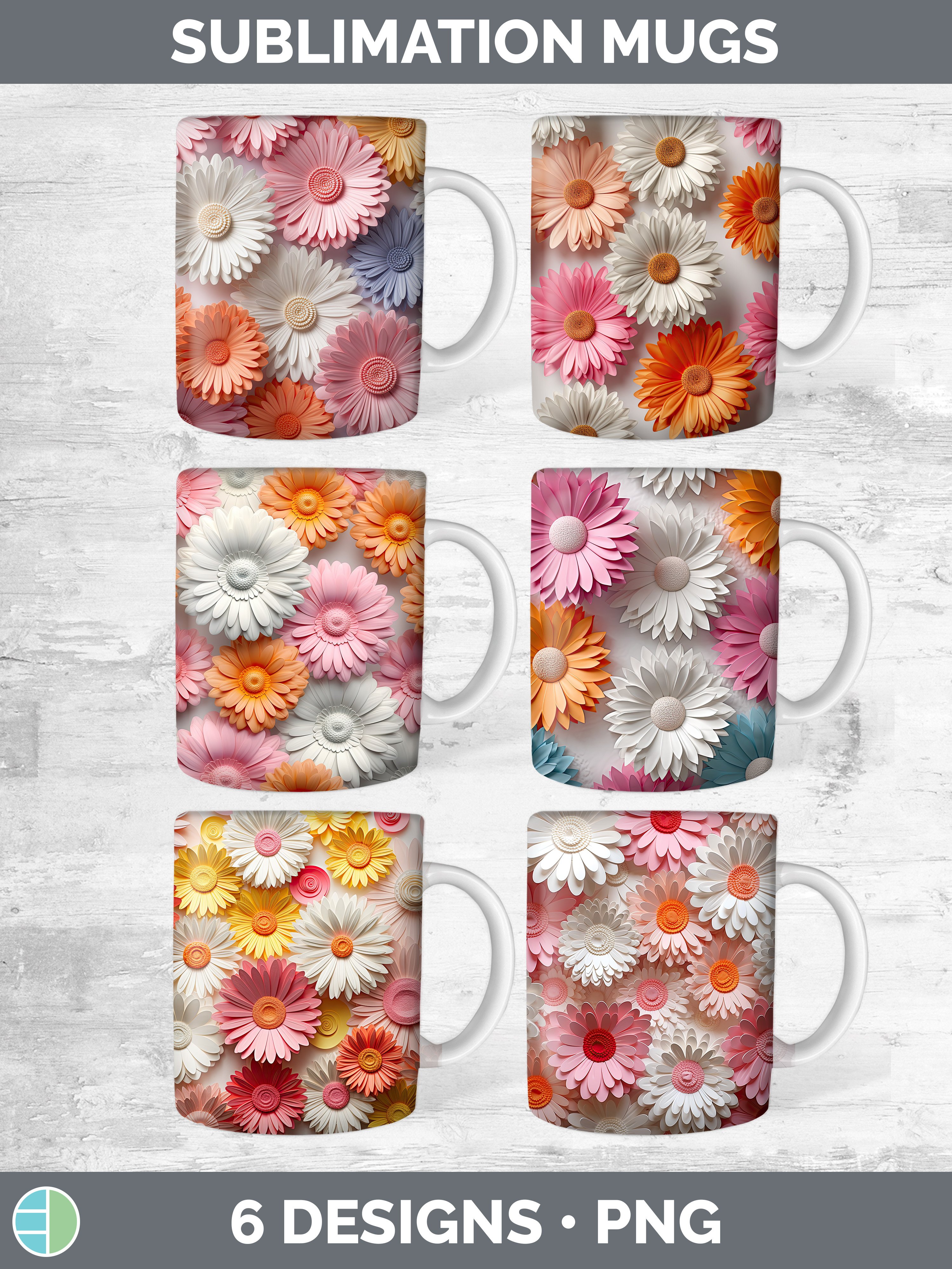 3D Paper Gerbera Daisy Flowers Mug Wrap | Bundle Coffee Cup