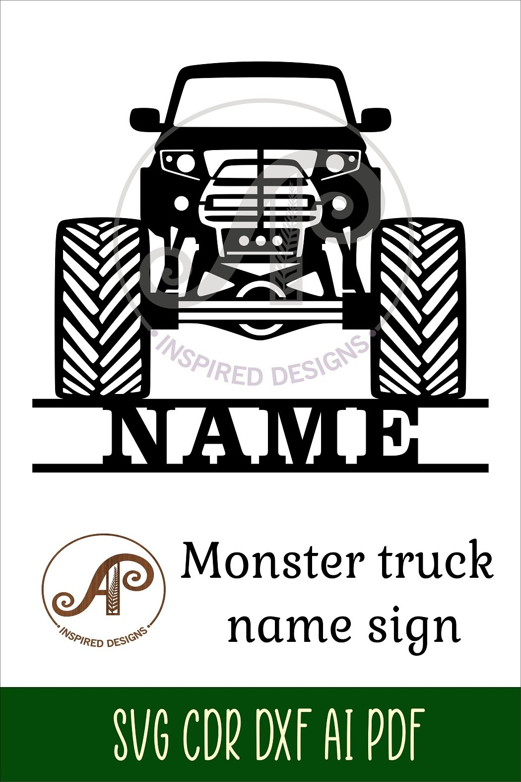 Monster truck Name sign svg laser cut template (2502909)