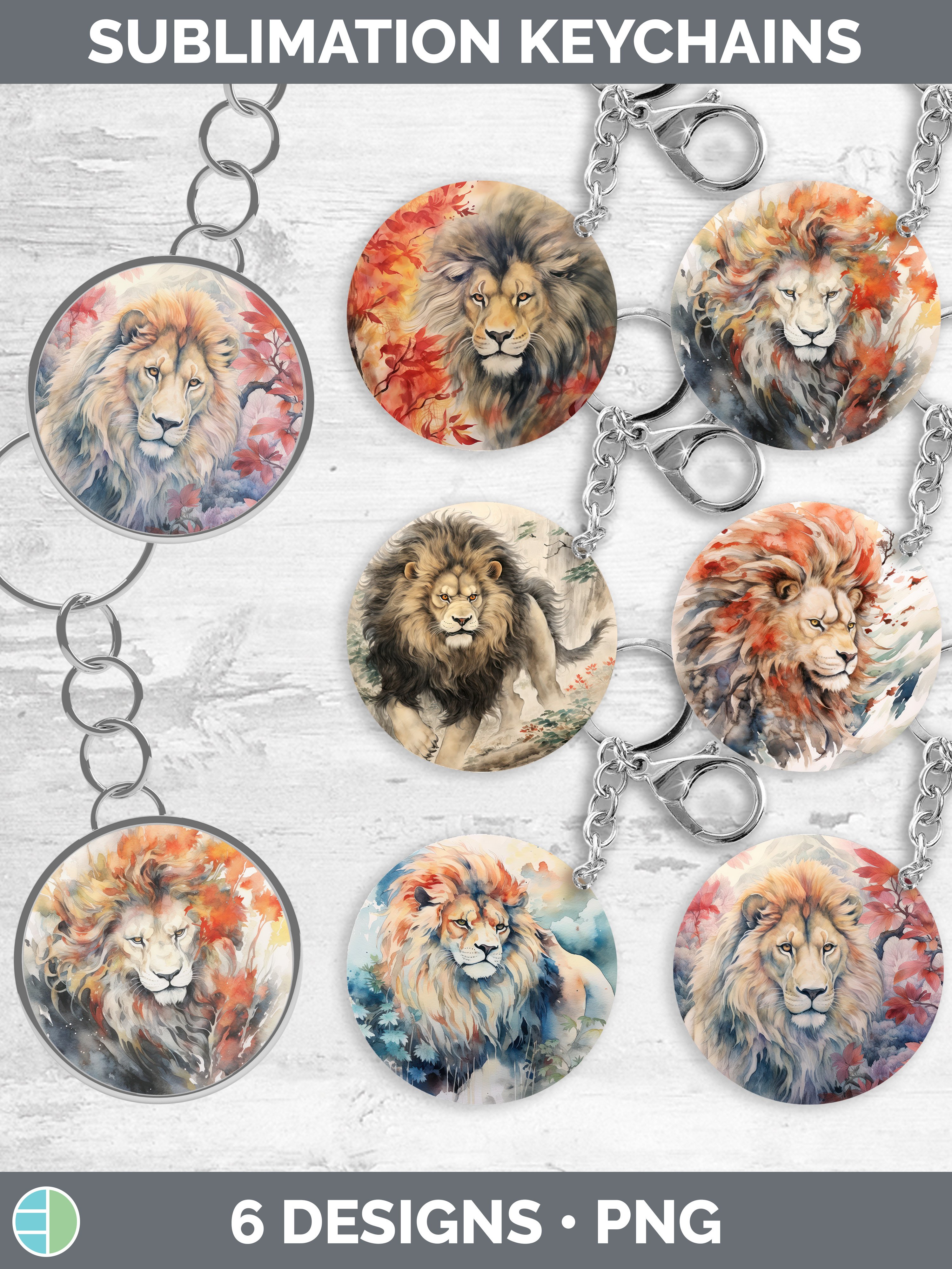 Japanese Watercolor Lion Keychain | Sublimation Keyring Desi
