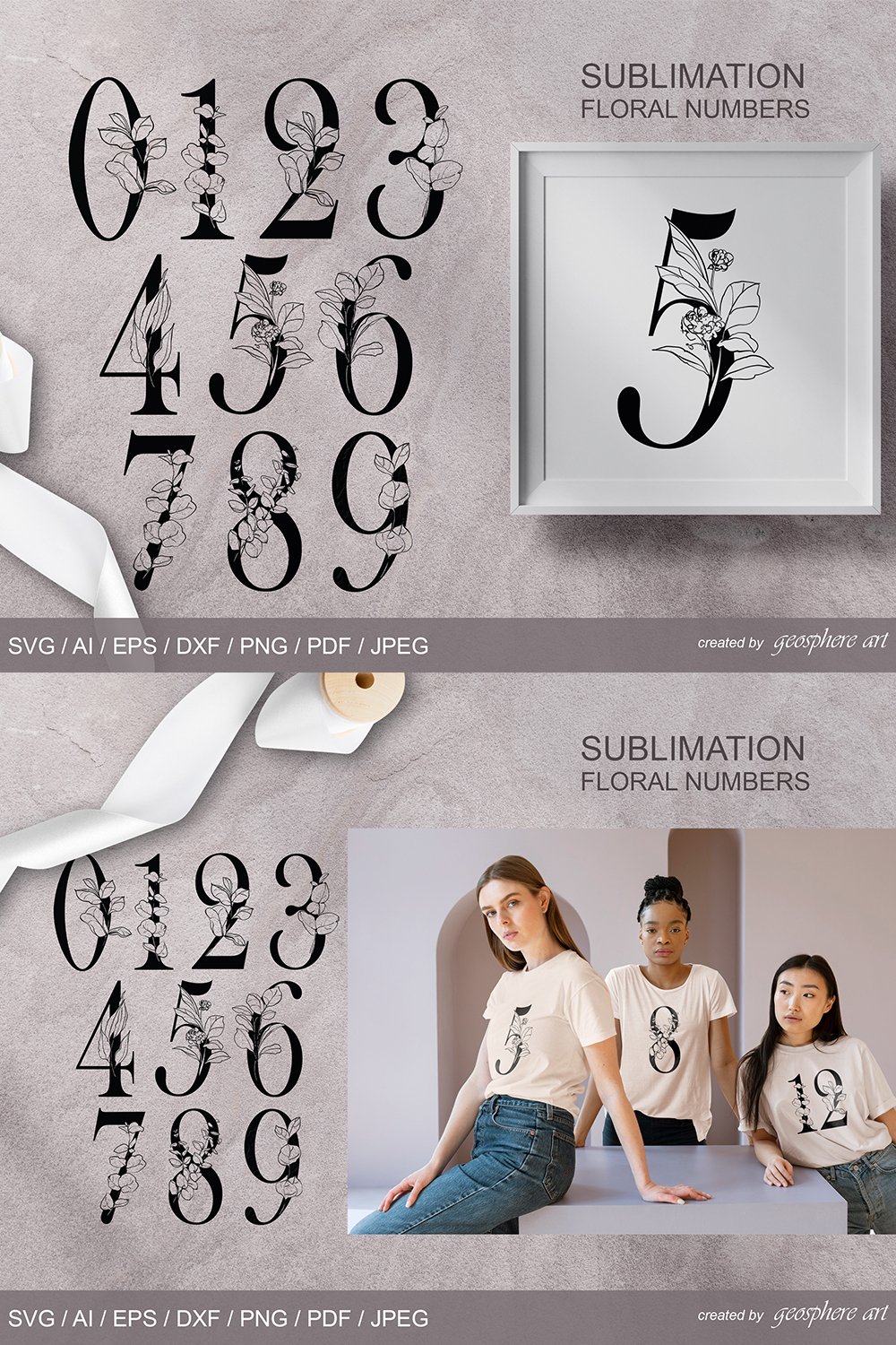 Floral numbers sublimation bundle. SVG cricut files / DXF