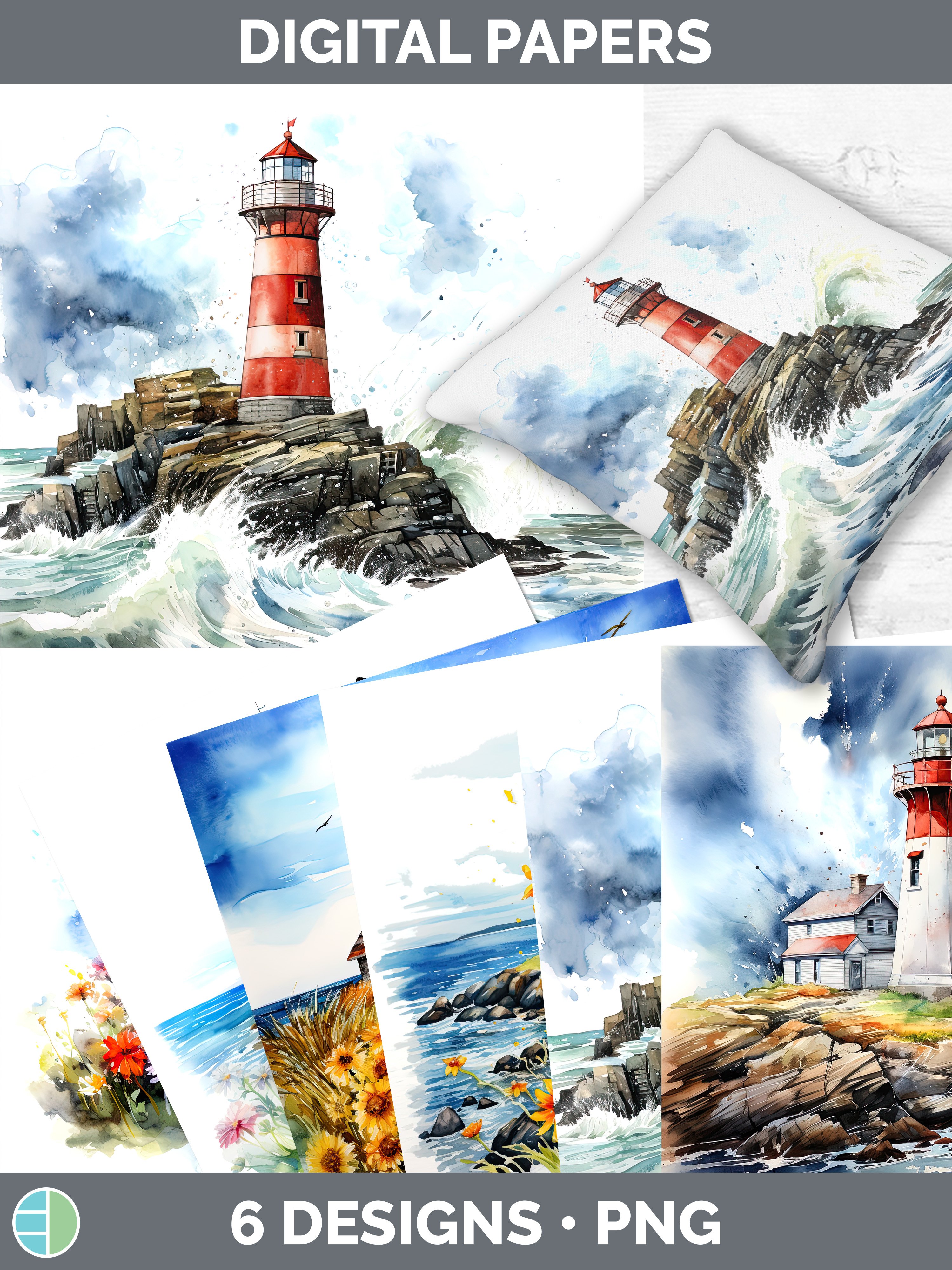 Pretty Lighthouse Paper Backgrounds | Bundle Digital Scrapbo