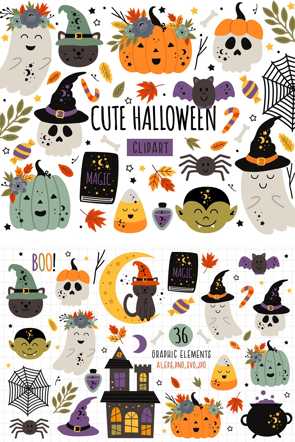 Cute Halloween Clipart, Pumpkin Clipart, Halloween bundle