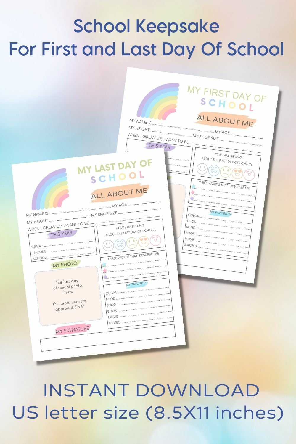 School Keepsake For First and Last Day Of School Printable