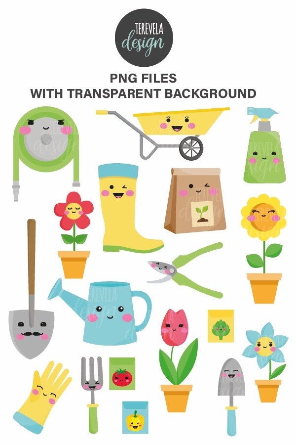 KAWAII GARDEN CLIPART, SPRING CLIPART, FLOWERS