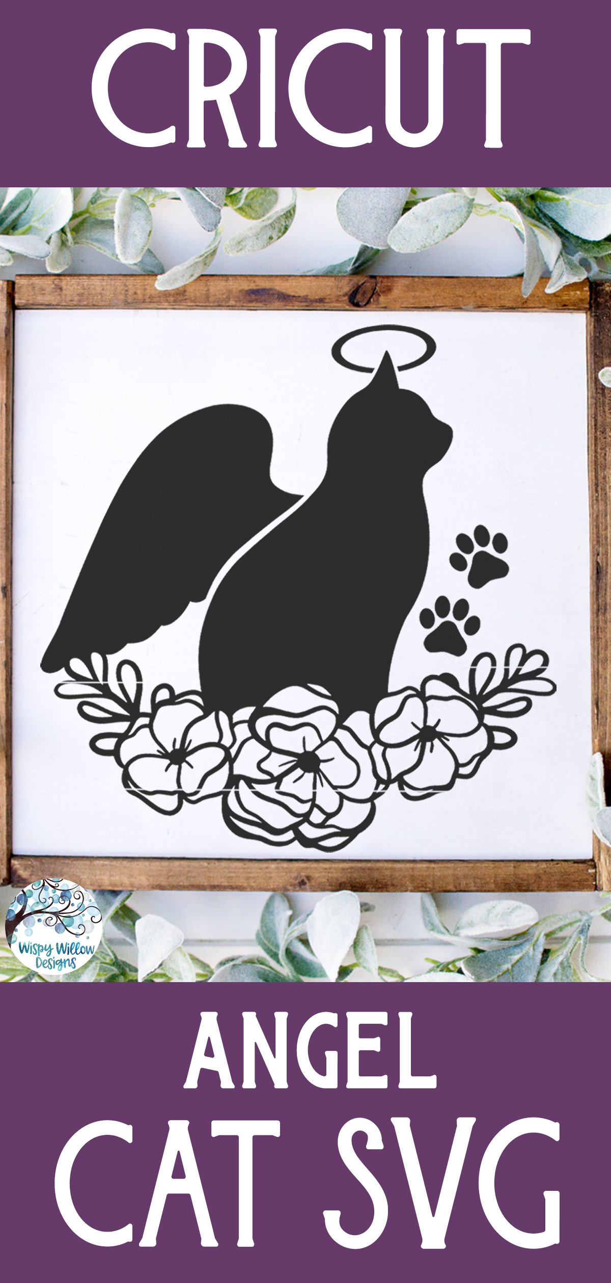Angel Cat with Flowers SVG
