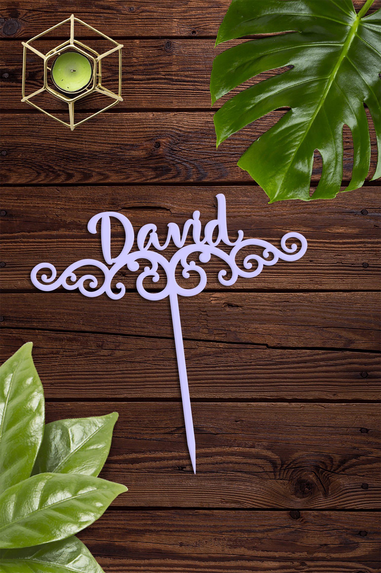 David. Name topper for a birthday cake. Laser cutting.