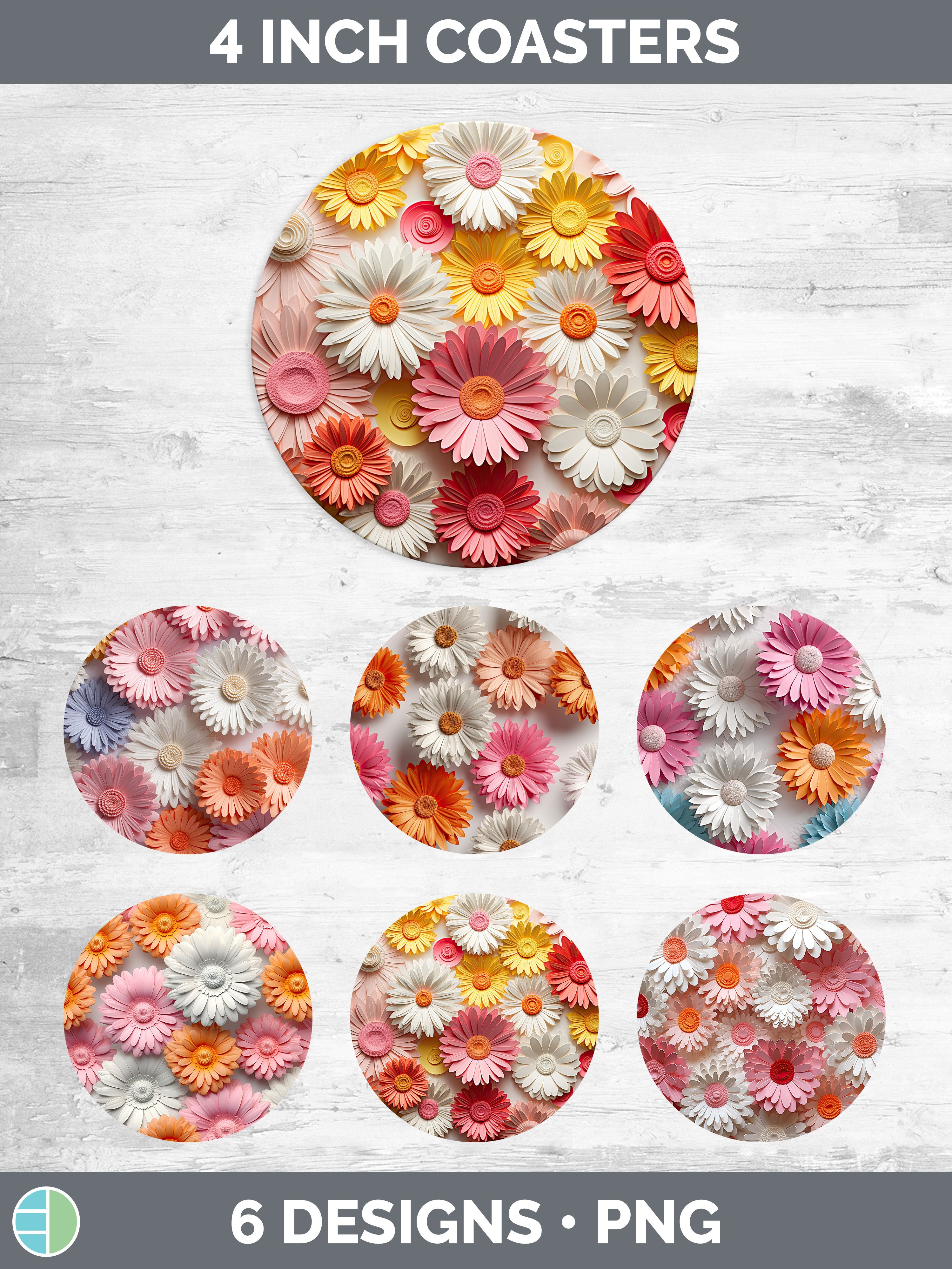 3D Paper Gerbera Daisy Flowers Round Coaster | Bundle Coaste