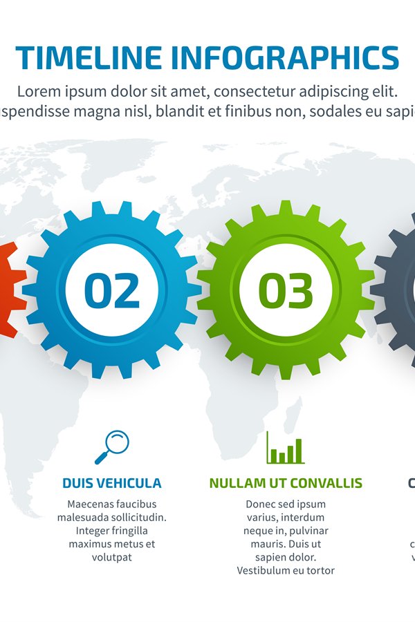 Gears infographics. Mechanical engine components cogwheels p
