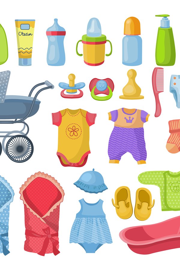Set of different tools for newborn baby. Vector illustration