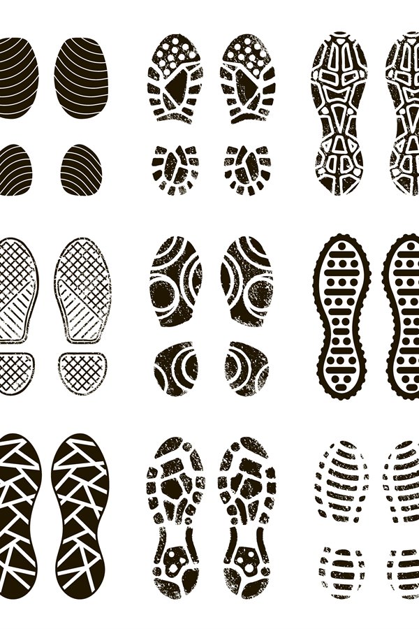 Human boots footprint. Shoes and barefoot silhouette