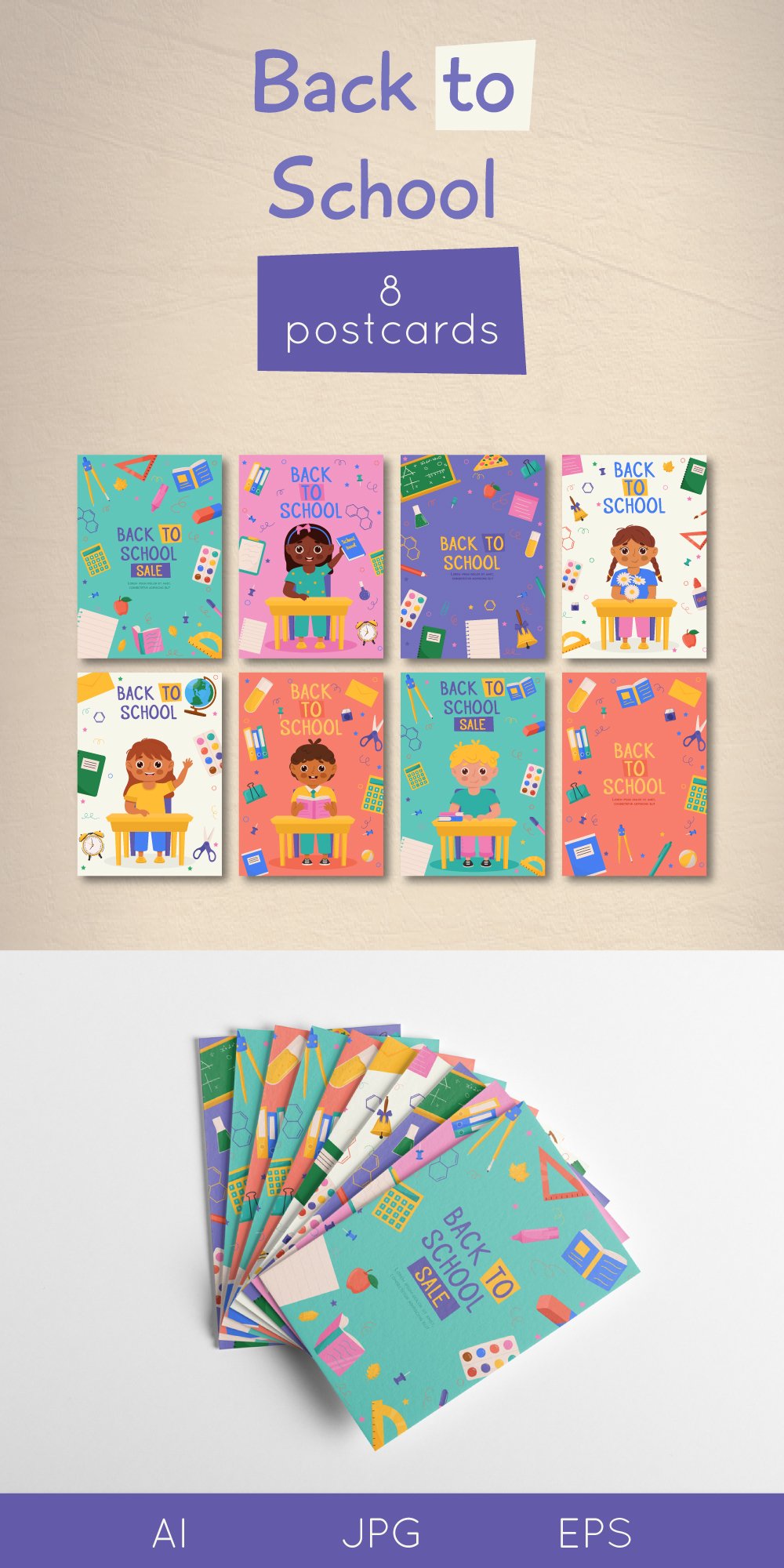 8 Back to school cards. Design template