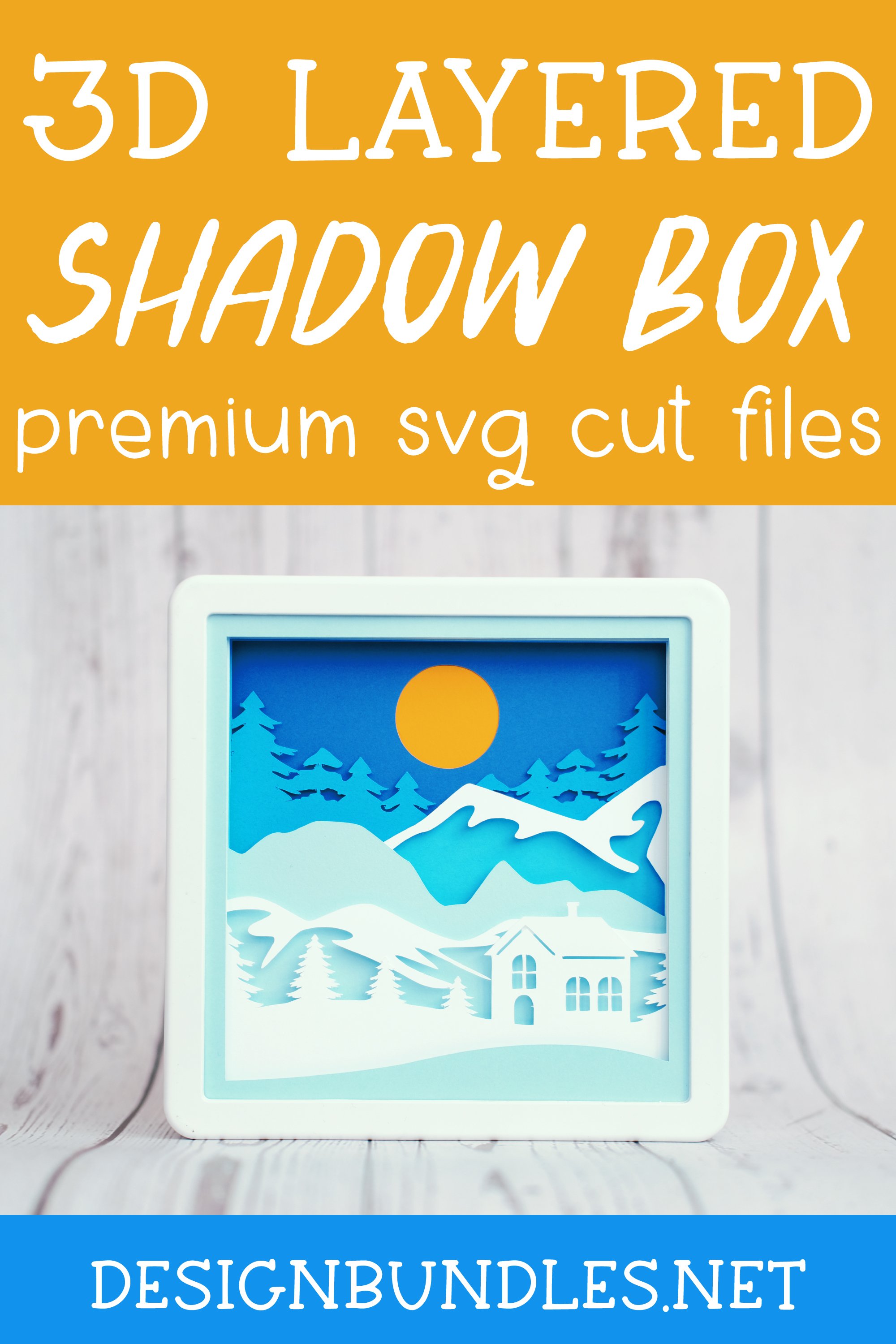 Winter landscape shadow box, Christmas 3d paper cuts SVG