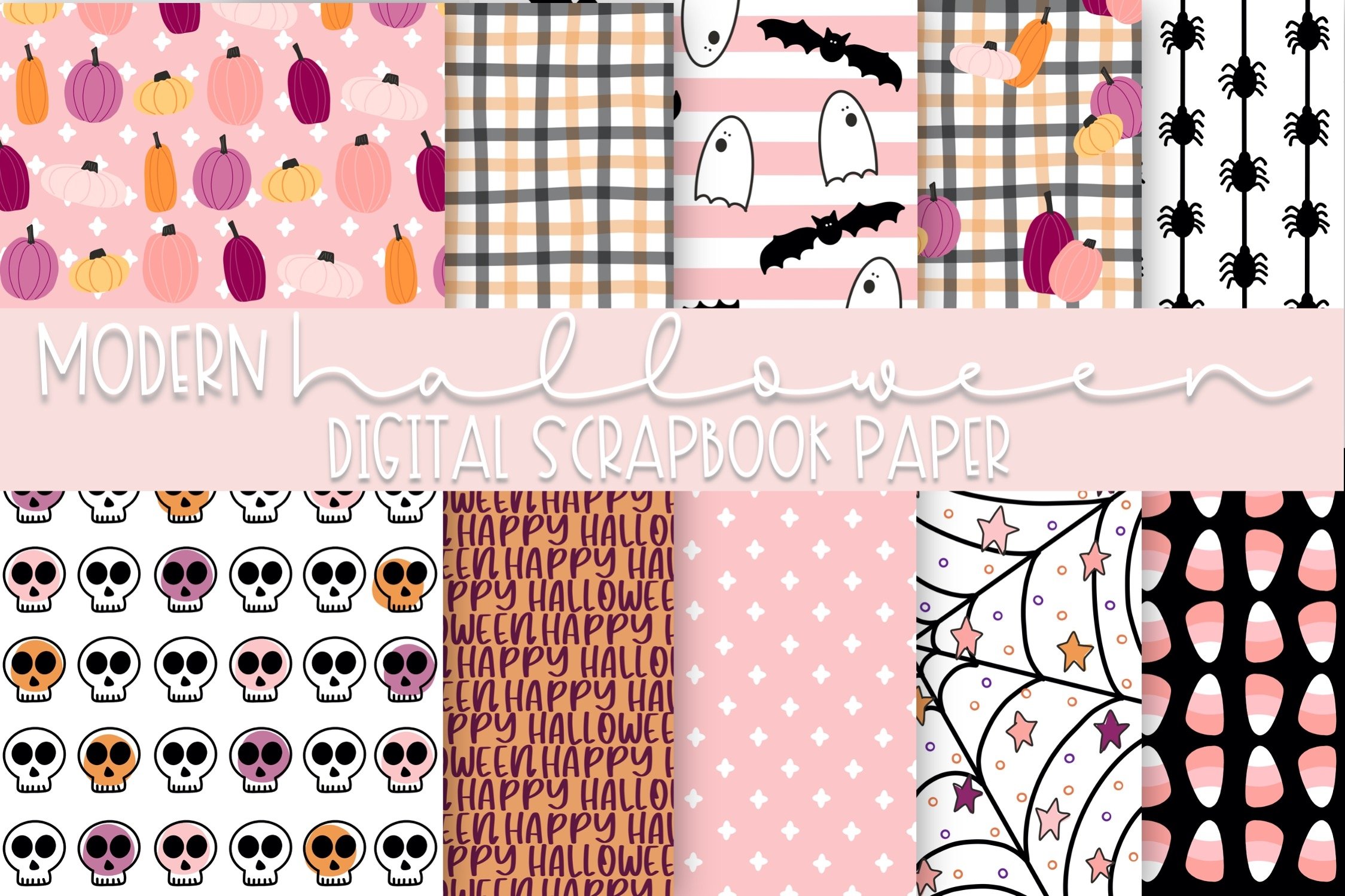 Modern Cute Halloween Digital Scrapbook Paper